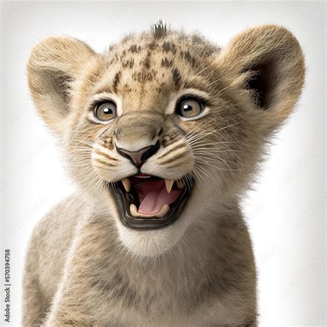 A Young Lion Cub With Its Mouth Open And Its Mouth Wide Open With Its