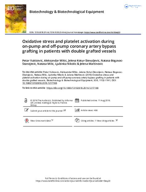 Pdf Oxidative Stress And Platelet Activation During On Pump And Off
