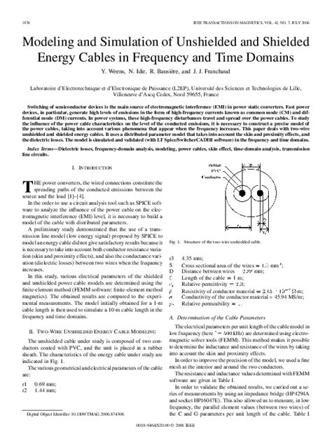 Pdf Modeling And Simulation Of Unshielded And Shielded Energy Cables In Frequency And Time Domains