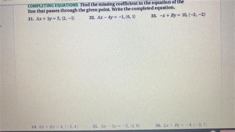Solved Completing Equations Find The Missing Coefficient In