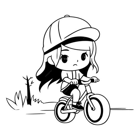 Premium Vector Cute Girl Riding A Bike In The Park Cartoon Vector