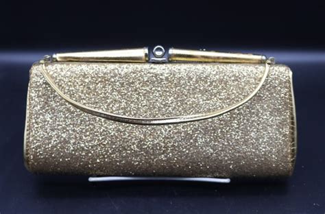 S Gold Glitter Clutch Purse Vintage Party Gem