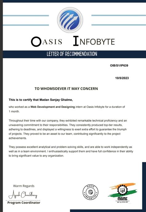 Madan Ghalme On Linkedin Oasisinfobyte Oasisinfobyte Internship