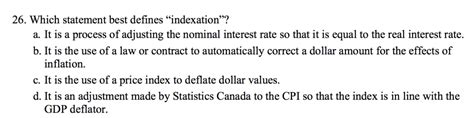 Solved Which Statement Best Defines Indexation A It Chegg