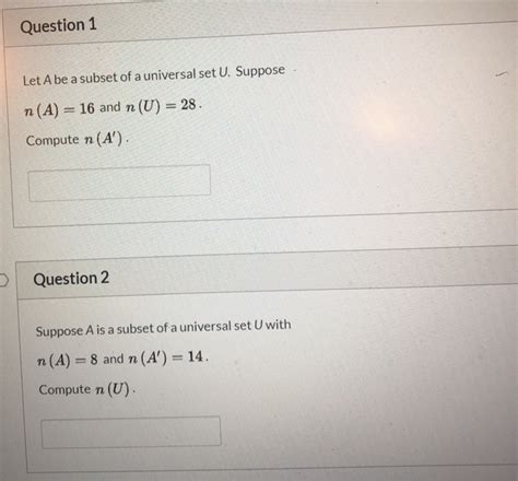 Solved Question Let A Be A Subset Of A Universal Set U Chegg