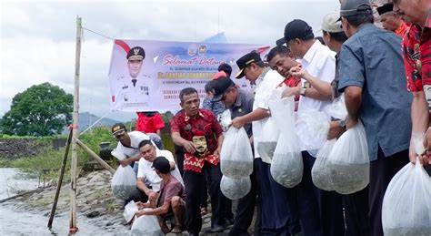 Pj Gubernur Sulsel Tebar 100 Benih Ikan Di Bendungan Bili Bili