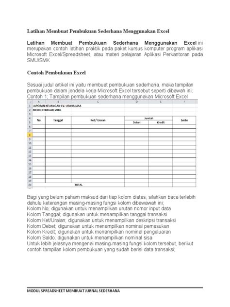 Modul Membuat Pembukuan Sederhana Menggunakan Excel Pdf