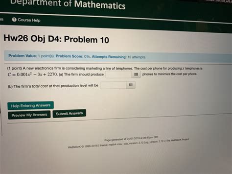 solved department of mathematics course help hw26 obj d4