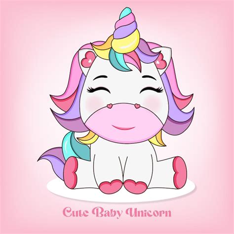 Unicornio bebé color foto sentado ojos cerrados fondo rosa Vector Premium