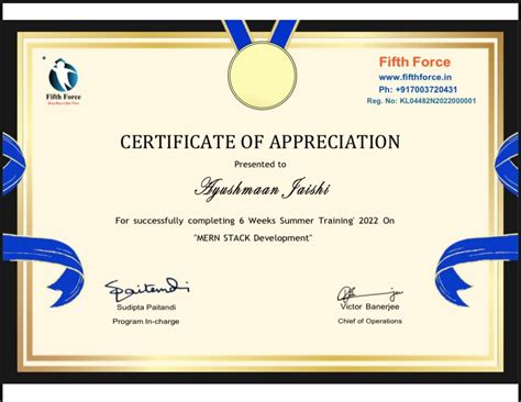Ayushmaan Jaishi On Linkedin Completed My 6 Weeks Of Summer Training From Fifthforce