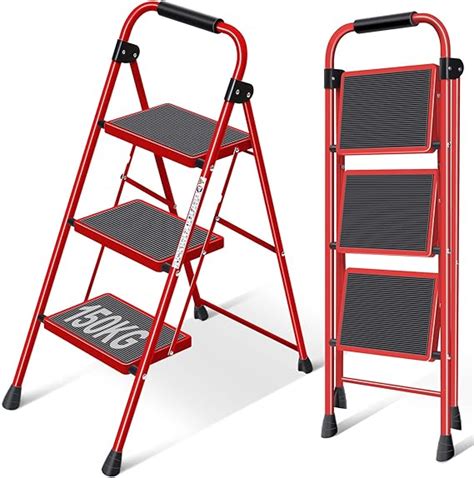 KINGRACK Scala A 3 Gradini Scala Pieghevole Con Pedale Antiscivolo E