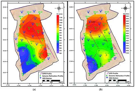 Seismic Velocity Contour Map Of A Surface Layer And B Second Layer