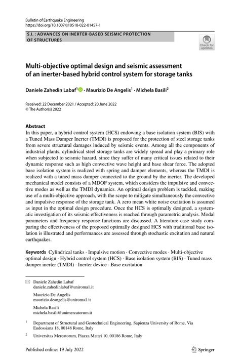 pdf multi‑objective optimal design and seismic assessment of an
