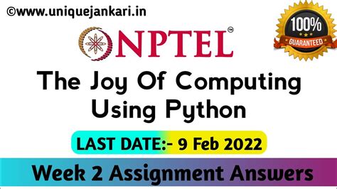 The Joy Of Computing Using Python Nptel Quiz 2 Assignment 2 Answers 2022 Unique Jankari Youtube