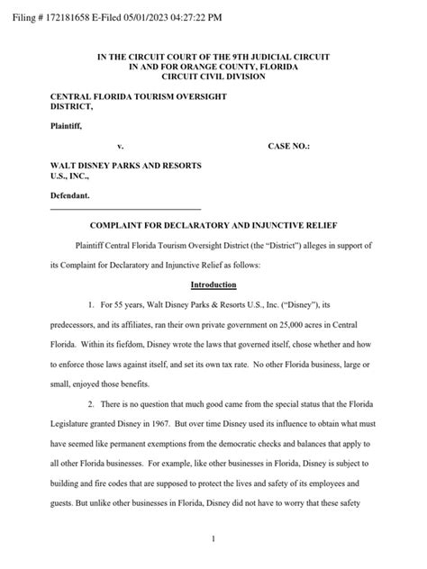 Central Florida Tourism Oversight District V Walt Disney Parks And