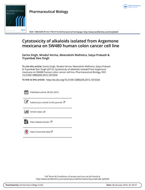 Pdf Cytotoxicity Of Alkaloids Isolated From Argemone Mexicana On