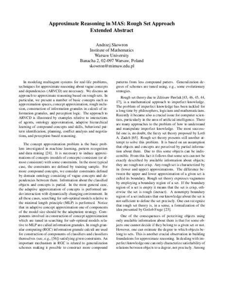 Pdf Approximate Reasoning In Mas Rough Set Approach