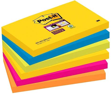 3M Super Sticky Post-It цветные стикеры 76 мм х 127 мм (6 блоков по 90 ...