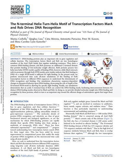 Pdf The N Terminal Helix Turn Helix Motif Of Transcription Factors Mara And Rob Drives Dna
