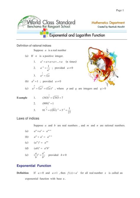 exponential and logarithm function pdf