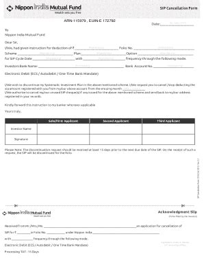 Fillable Online MyEfunds SIP Cancellation Form Fax Email Print