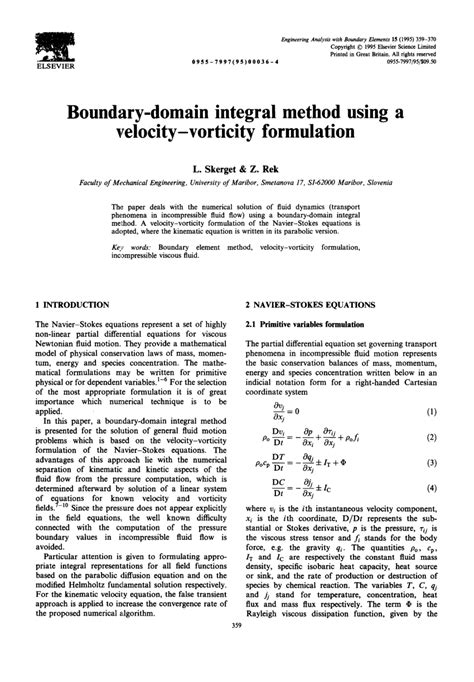 Pdf Boundary Domain Integral Method Using A Velocity Vorticity