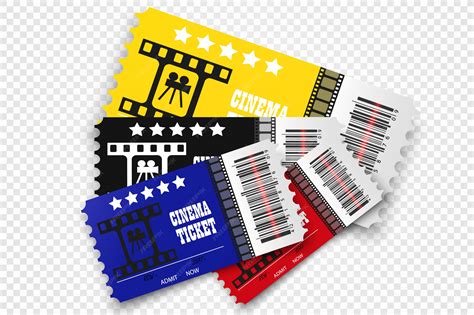 Билеты в кино изолированные на прозрачном фоне реалистичный билет в кино Премиум векторы