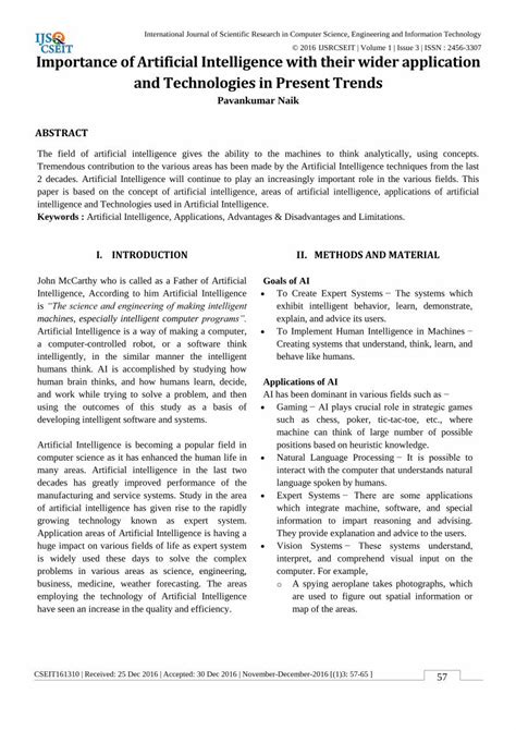 Pdf Importance Of Artificial Intelligence With Their Wider Paper Cseit161310