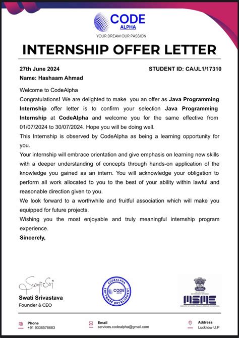 Hashaam Ahmad On Linkedin Internship At Code Alpha