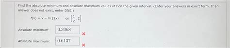 Solved Find The Absolute Minimum And Absolute Maximum Values