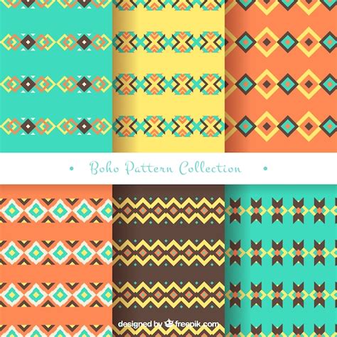 Free Vector Collection Of Boho Patterns With Colored Shapes
