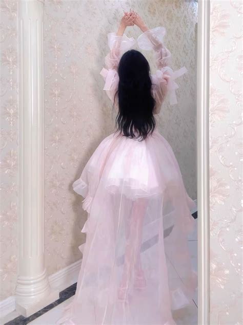 高定如心夏季粉色礼服在逃公主风拖尾连衣裙热晚礼服蓬蓬裙少女裙 阿里巴巴