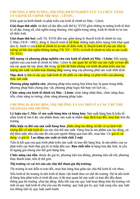KTCT ÔN Đề cương ôn tập Kinh tế Chính trị tóm tắt CHƯƠNG I ĐỐI TƯỢNG PHƯƠNG PHÁP NGHIÊN