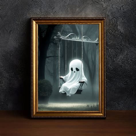 Ghost On The Swing Poster Sheeted Ghost Art Print Cute Etsy