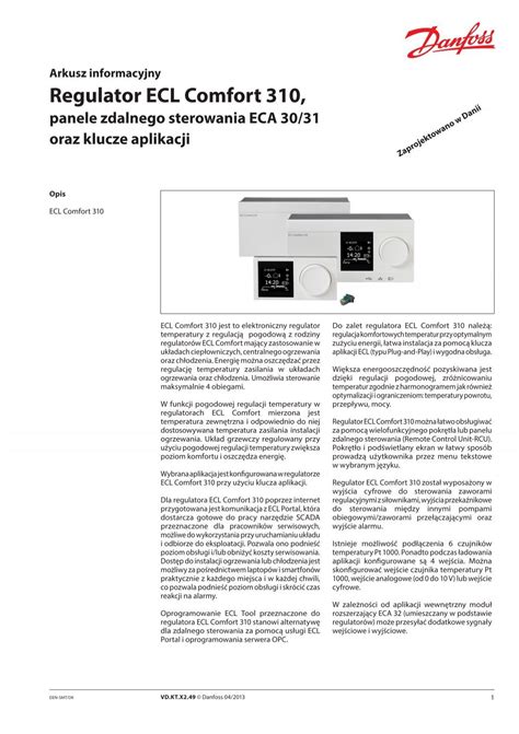 ECL Comfort 310 Controller And Remote Control Unit ECA Danfoss
