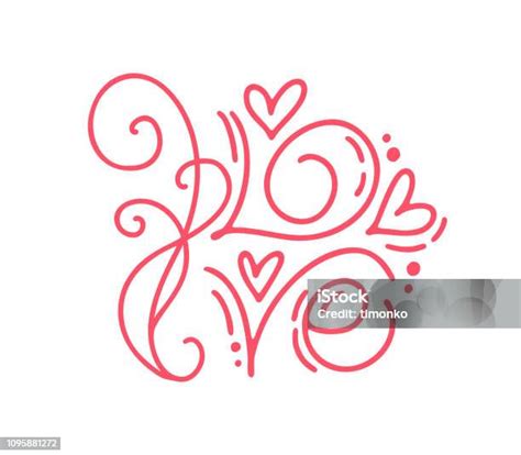 Monoline 서 Word 사랑 벡터 발렌타인 하루 손으로 그린 글자입니다 휴일 스케치 낙서 디자인 카드 심장 프레임입니다 웹 결혼식 및 인쇄에 대 한 절연된 그림 장식