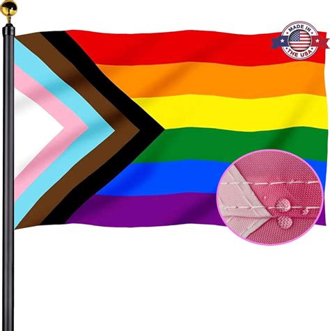 Progress Pride Flags 3x5 Outdoor Made In Usa Sewn Stripes Rainbow Flag