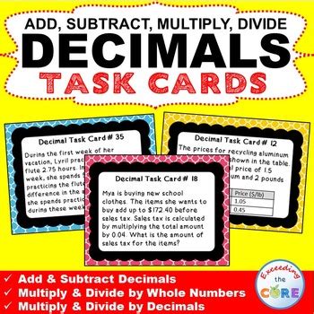 DECIMAL OPERATIONS Word Problems Task Cards 40 Cards By Exceeding The CORE