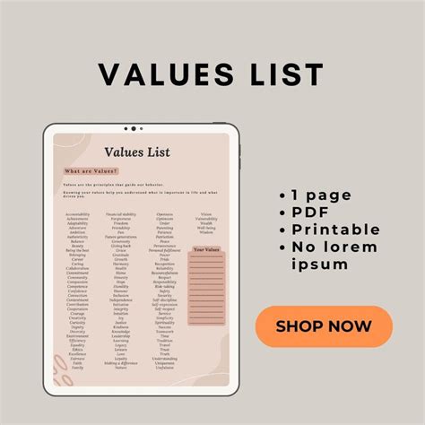 Coaching Templates Core Values List Values Exploration Printable Pdf Values Worksheet Digital