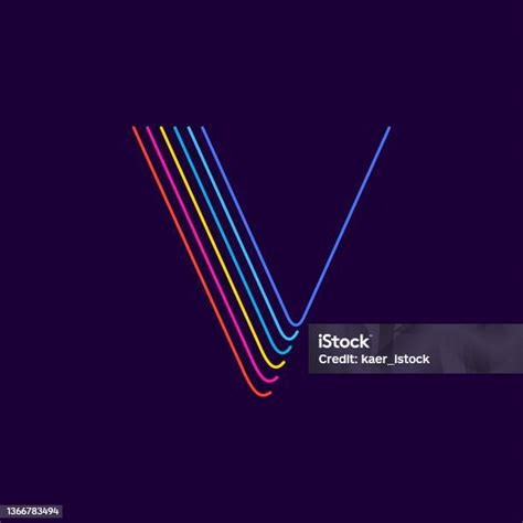네온 라이트 스타일의 V 문자 로고 6 개의 얇은 선이 글꼴로 칠했습니다 알파벳 V에 대한 스톡 벡터 아트 및 기타 이미지 알파벳 V 다중 색상 로고 Istock