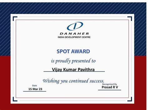 Pavithra V On Linkedin I Am Happy To Receive A Spot Award From Idc Danaher For The International