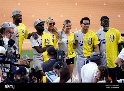 Entertainers Pose Fro Photos During The Mlb All Star Celebrity Softball