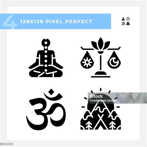 Pixel Perfect Glyph Style Meditation Icons Set Stock Illustration