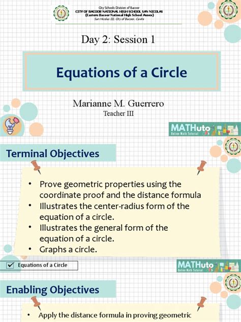 Equations Of A Circle Pdf Circle Equations