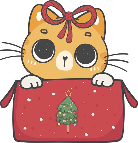 Cute Christmas Naughty Kitten Cat Breeds With T Present Box Cartoon
