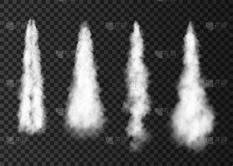 太空火箭发射的烟雾。雾的足迹飞机或喷气机。在透明背景下隔离的平面冷凝轨迹。现实矢量效应