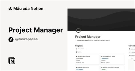 Project Manager Mẫu Do Taskspaces Tạo Thị Trường Notion