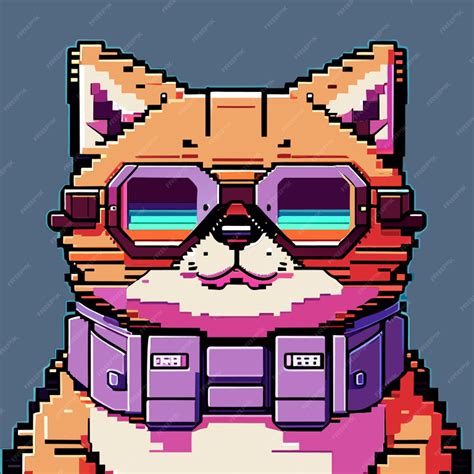 Premium Vector Vector Portrait Pixelated 8bit Cute Fat Cat Robot 3d Muzzle Wearing Glasses