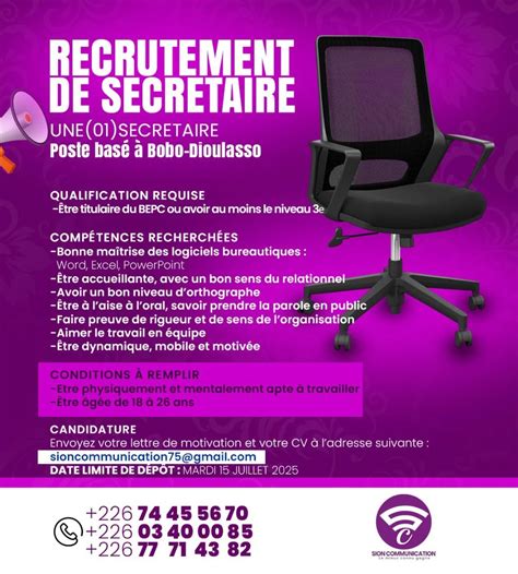 Nous Recrutons Une Secrétaire Pour Rejoindre Notre équipe Bénonezigouwala Somda