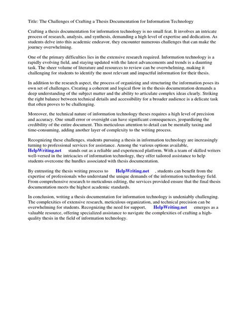 Thesis Documentation For Information Technology Pdf